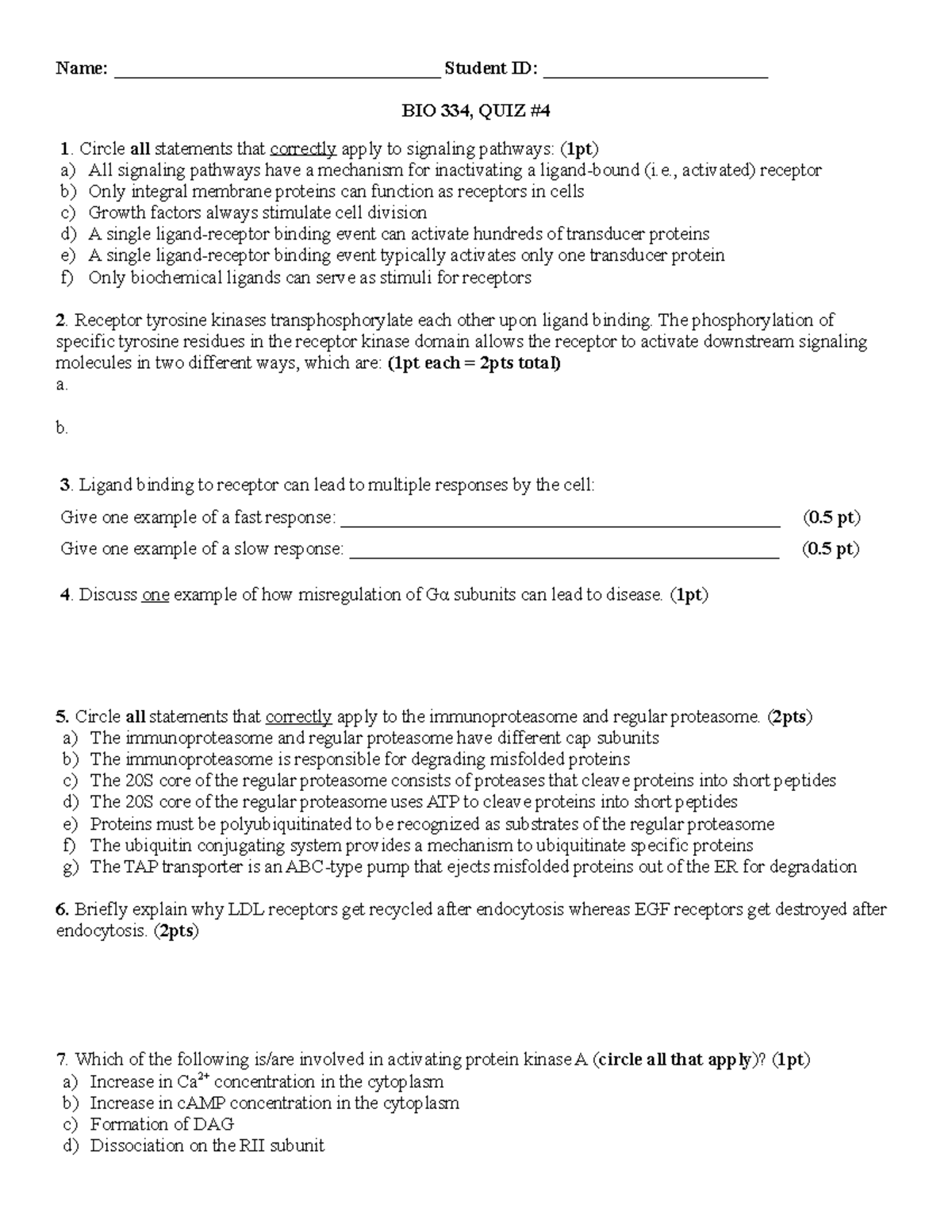 Quiz 4 questions - Name: ___________________________________ Student ID