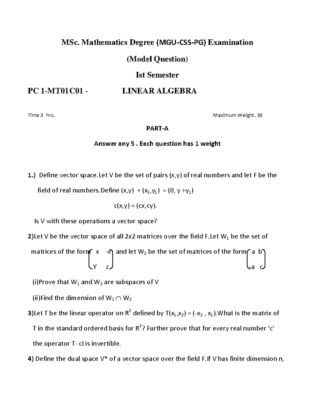 Linear Algebra - PREVIOUS QUESTION - MSc. Mathematics Degree (MGU-CSS ...