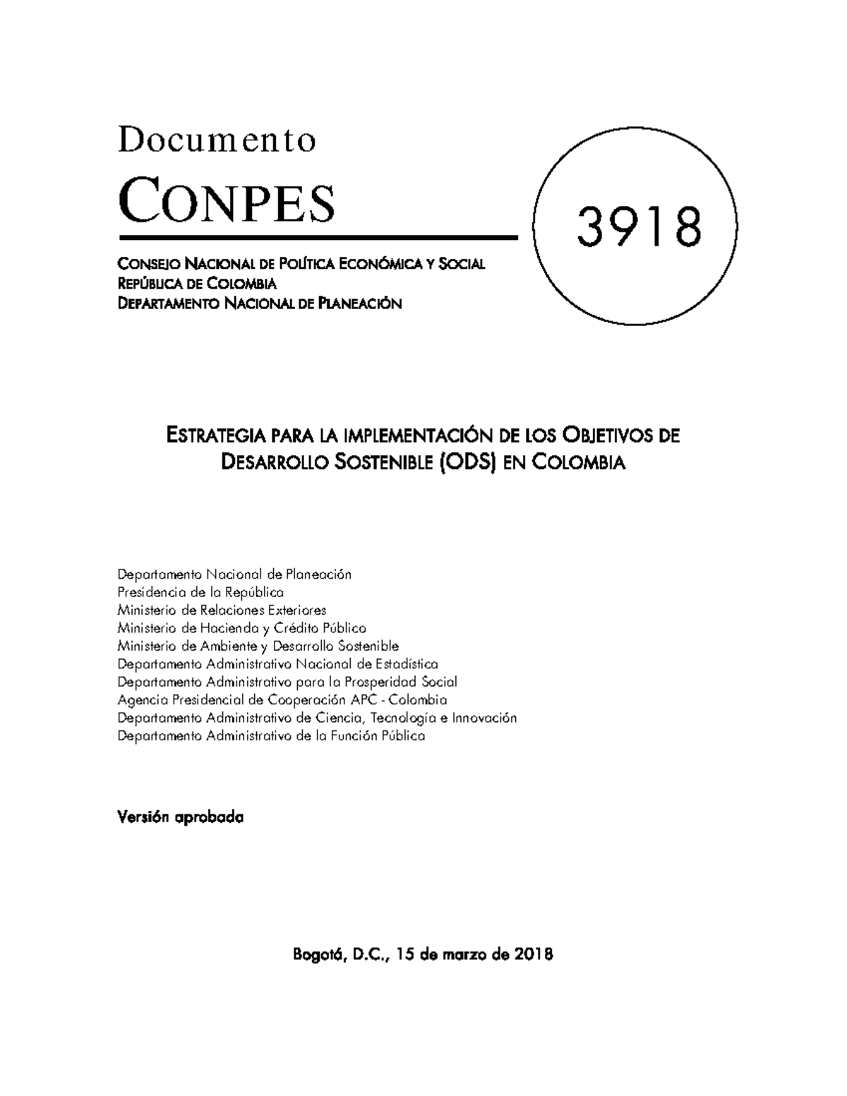 Conpes 3918 - todo el compes y las ODS - Documento C ONPES C ONSEJO N ...