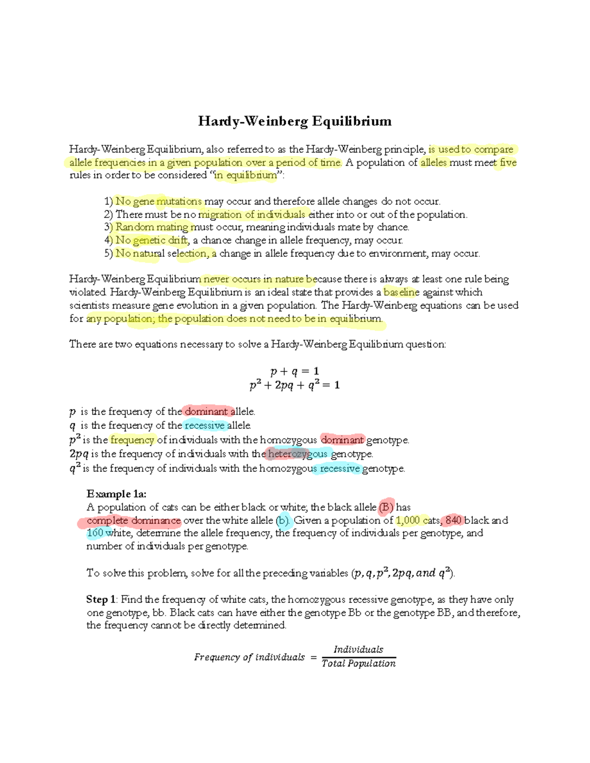 Hardy-Weinberg Equilibrium Practice - Provided by the Academic Center ...
