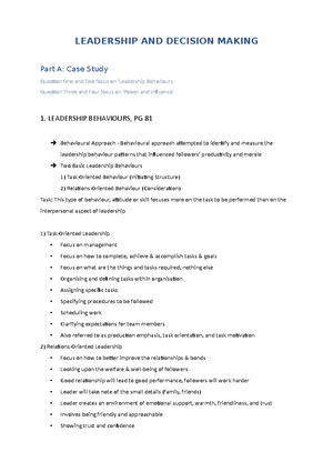 Leadership Case Study - Q1. Based on your research and studies in this ...