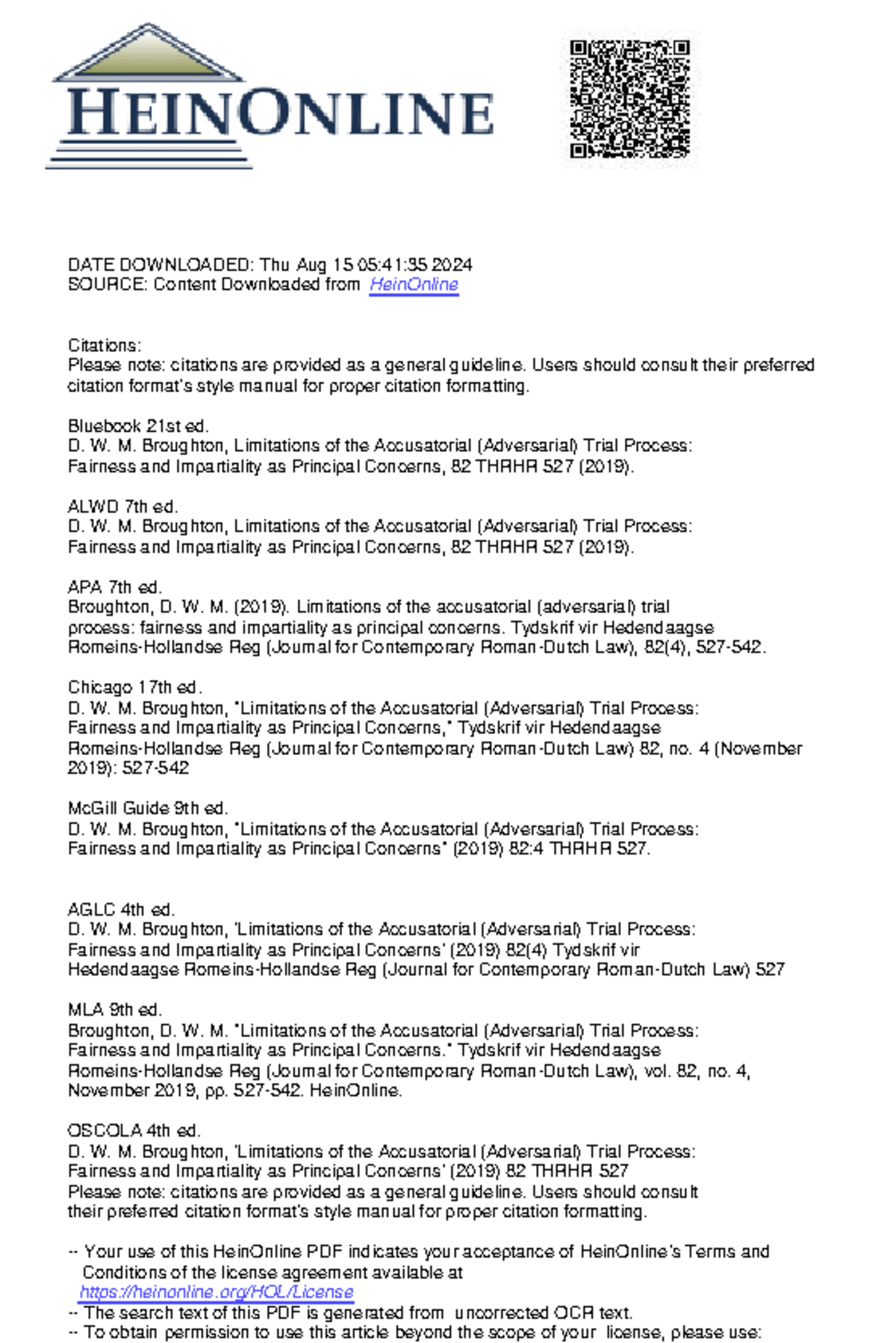 Limitations of Accusatorial Trial Process - DATE DOWNLOADED: Thu Aug 15 ...
