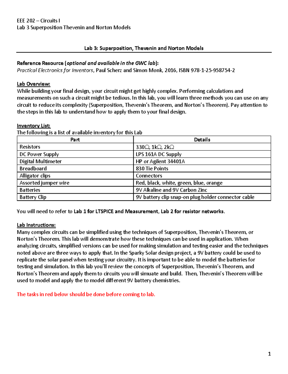 EEE 202 Lab 3 Superposition Thevenin and Norton Manual Online - EEE 202 – Circuits I Lab 3 - Studocu