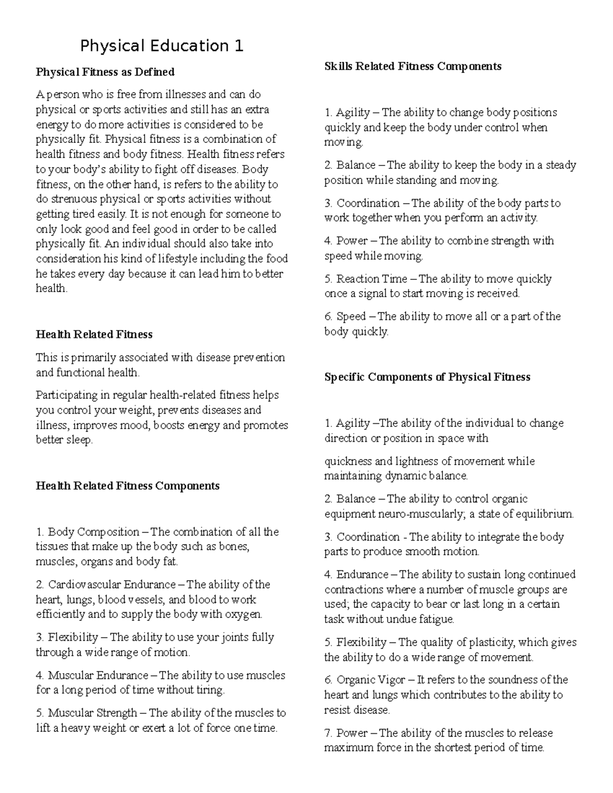 Physical Education 1 - Leacture note of the course - Physical Education ...