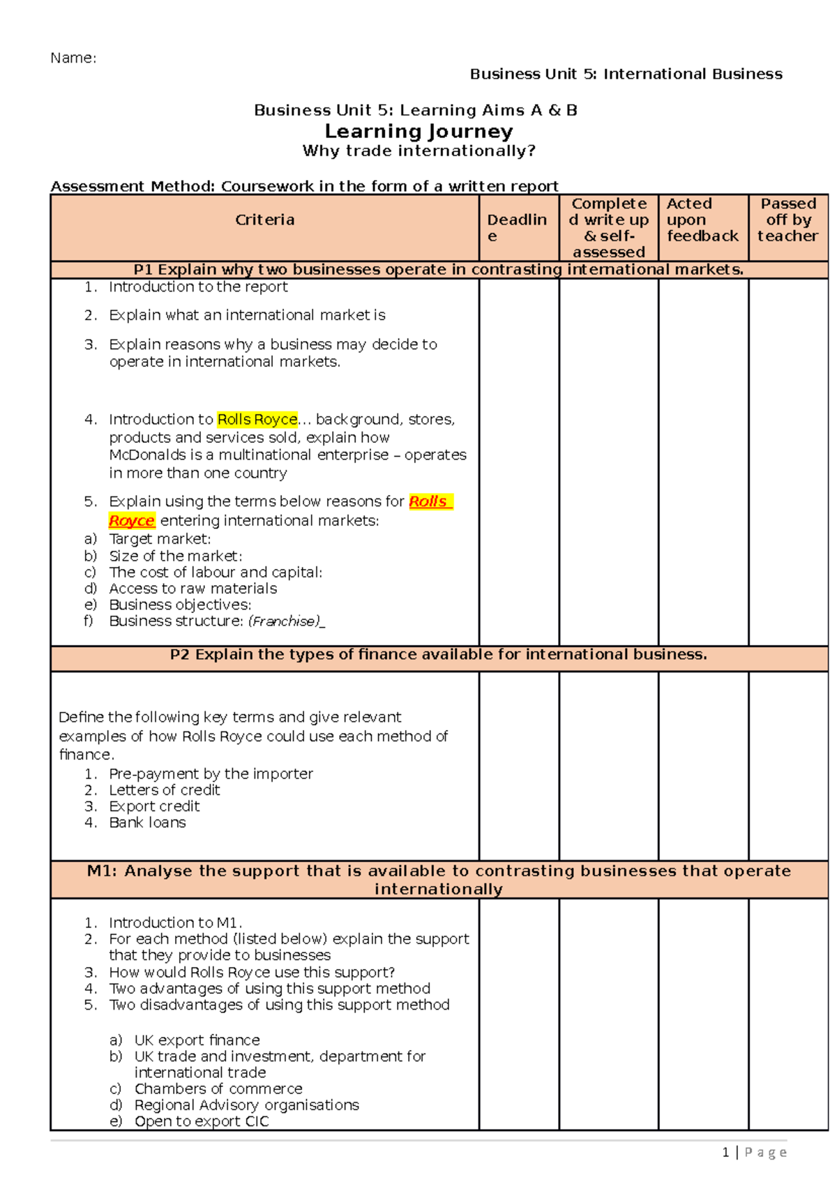 U5 Learning journey LA-A&Bv1 - Name: Business Unit 5: International ...