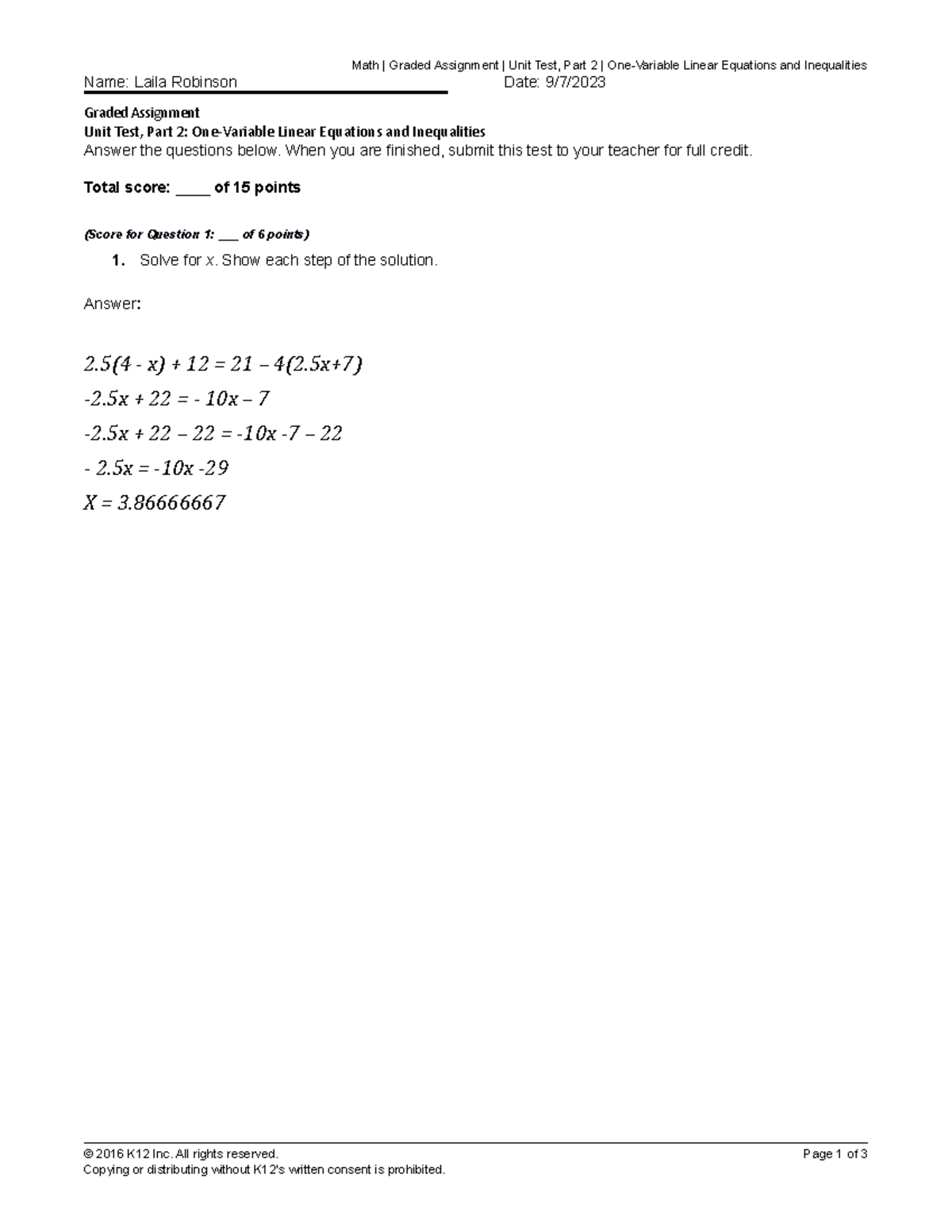 2 12 Graded Assignment Revised 8 31. Laila R - Math | Graded Assignment ...