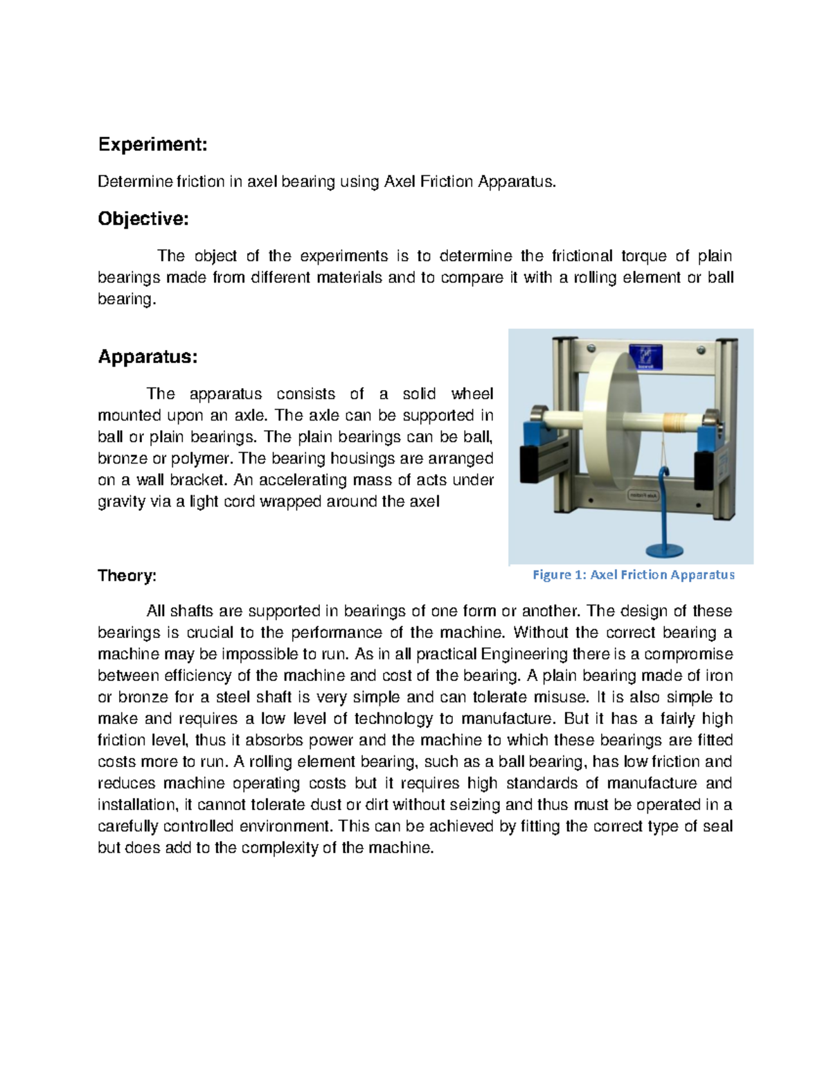 Axle Friction 2 - Experiment: Determine friction in axel bearing using ...