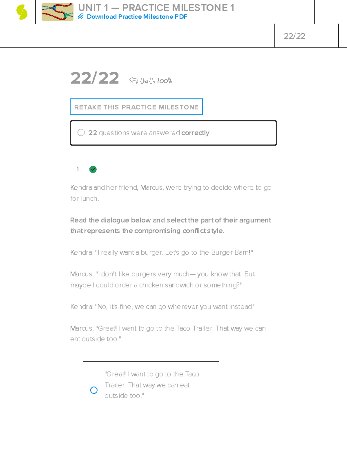 Practice Milestone 1 Essentials of Management Conflict - 1 22 / 22 that ...