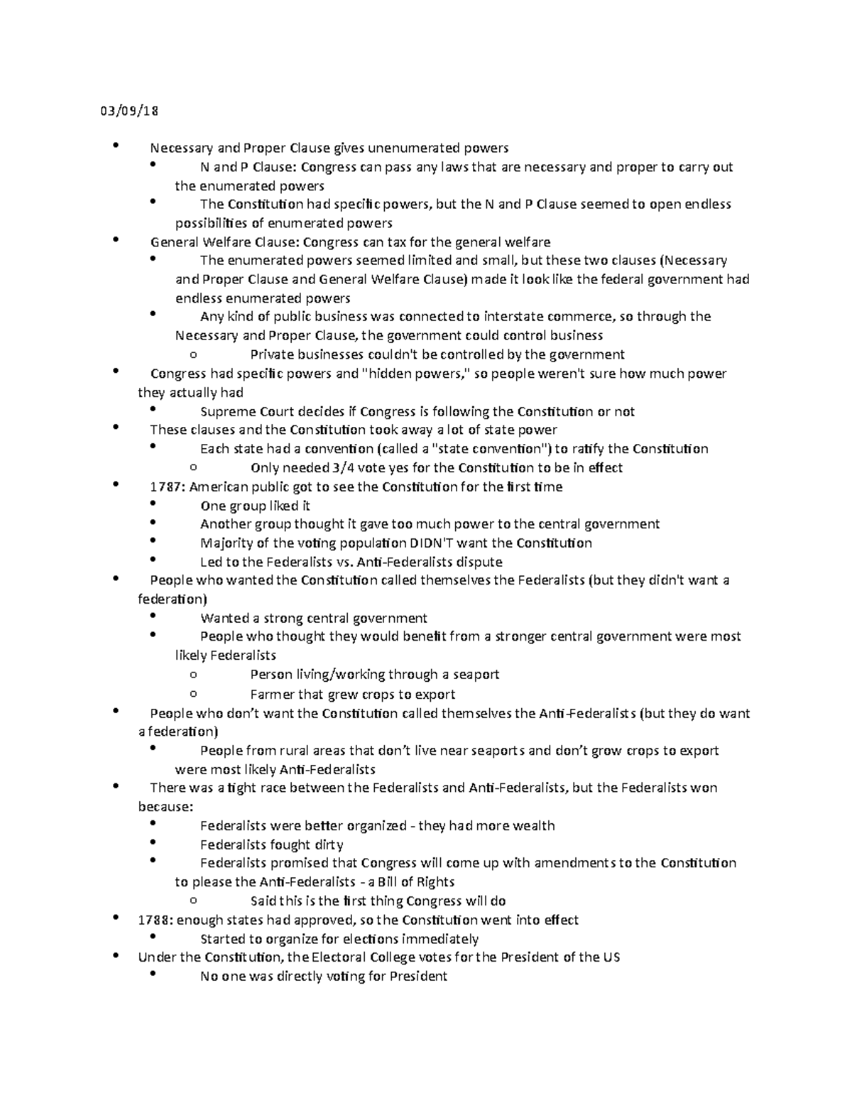 Notes for Final - Lecture notes 15-25 - Necessary and Proper Clause ...