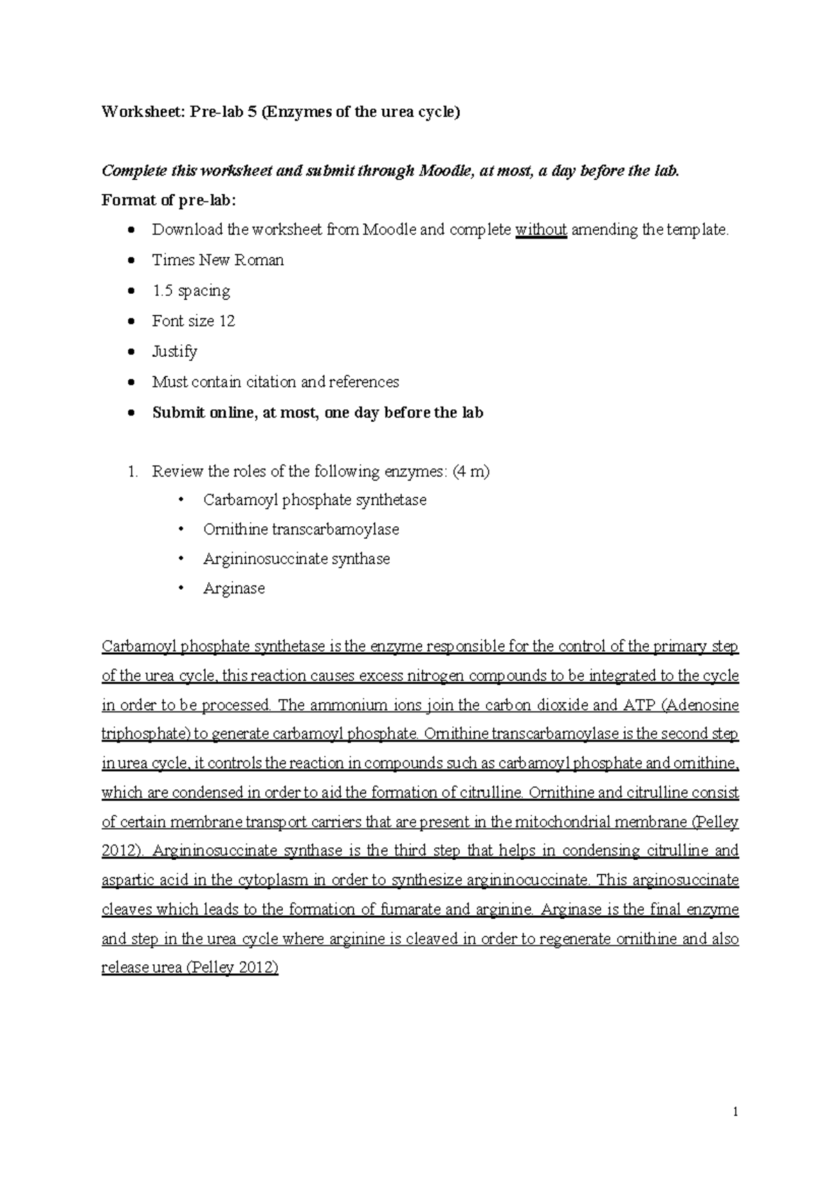 Worksheet Prelab 5 - Pre lab - Worksheet: Pre-lab 5 (Enzymes of the ...