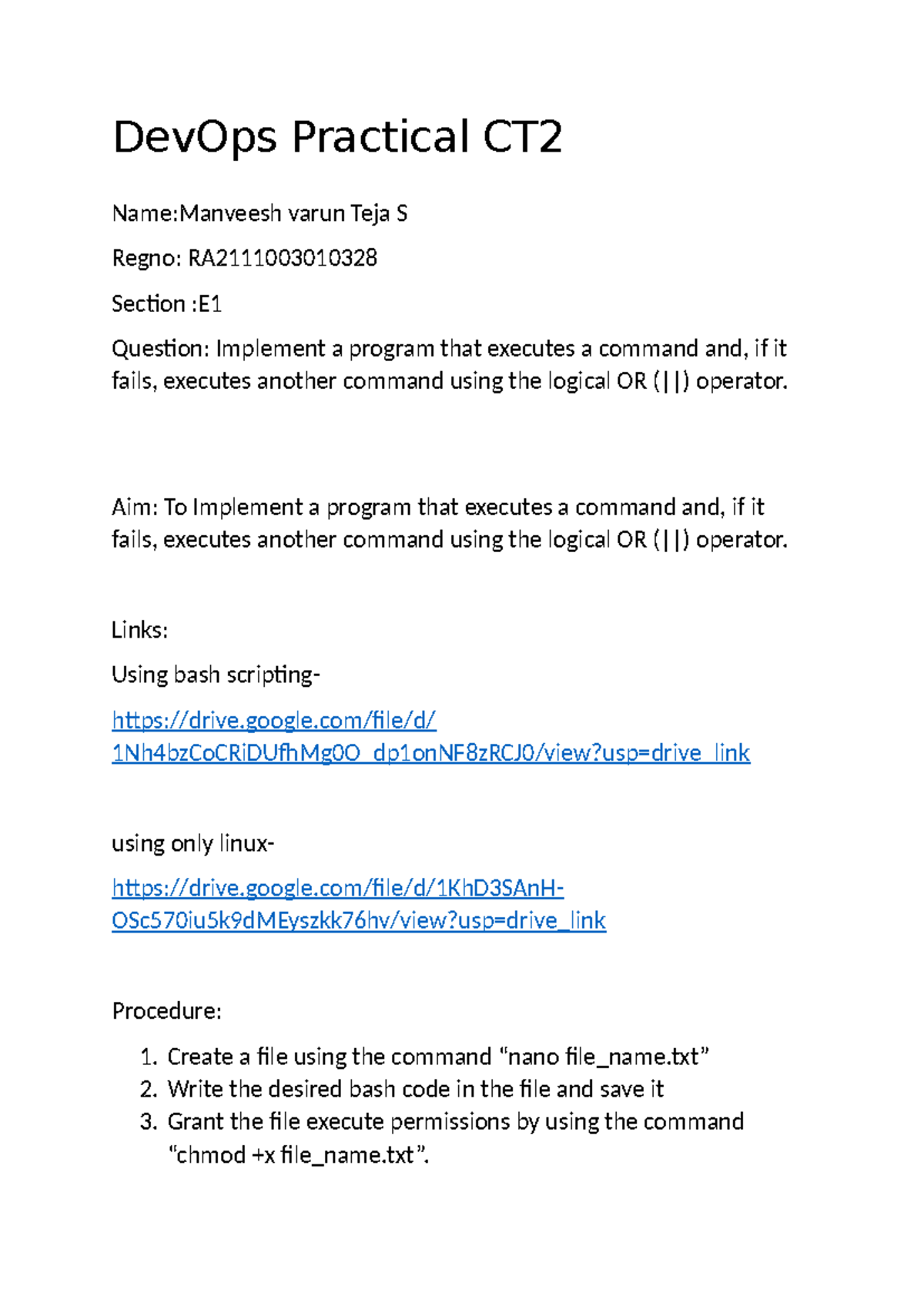 Dev Ops Practical CT2 - A question from CT2 lab - DevOps Practical CT Name:Manveesh varun Teja S ...