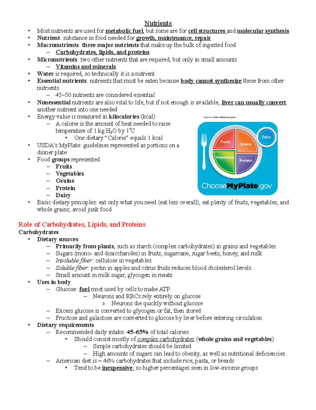 Metabolism - Lecture notes - Nutrients Most nutrients are used for ...