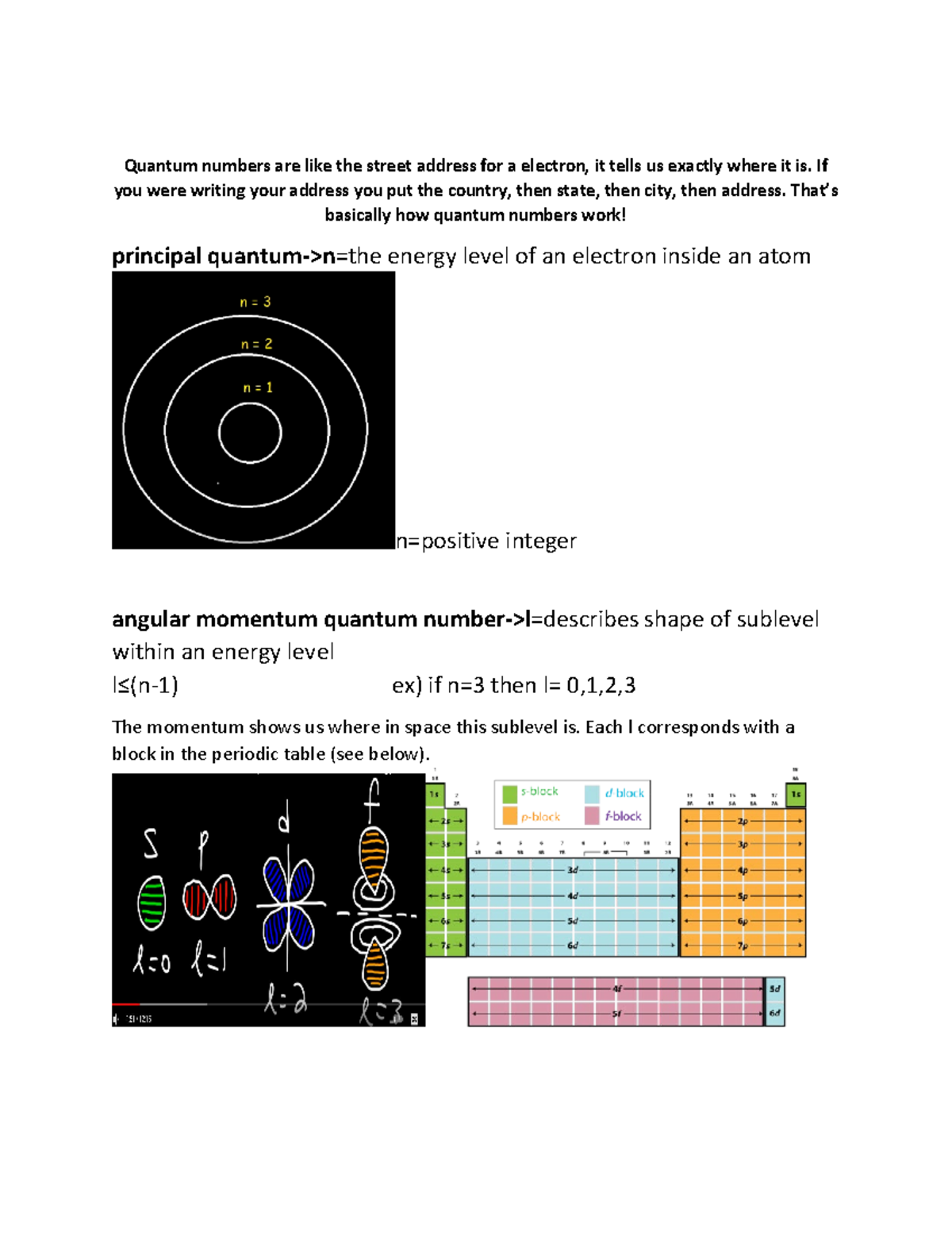 CHEM TEST1 Stidy Guide - Quantum numbers are like the street address ...