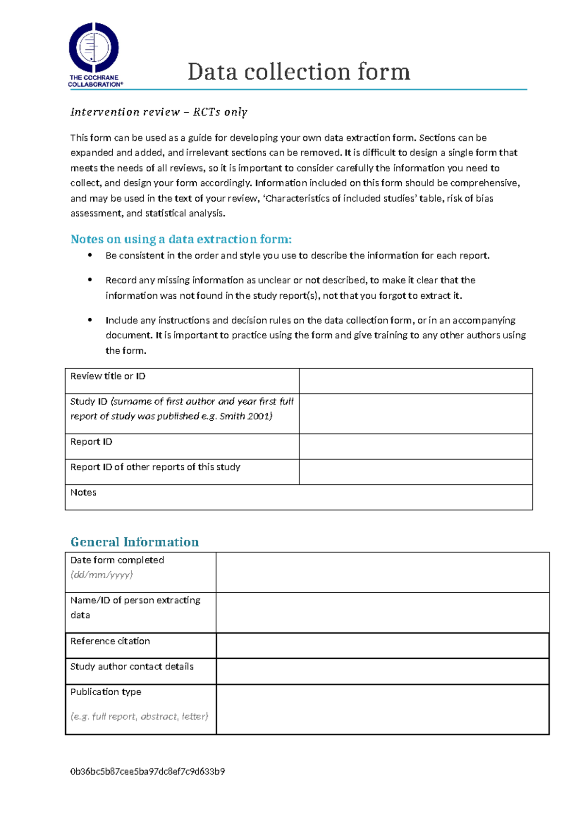 Collecting data - form for RCTs only - Data collection form ...