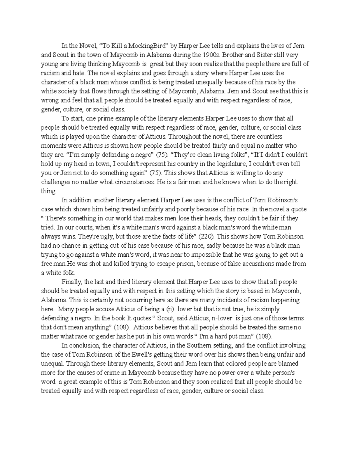 Literary Analysis - In the Novel, “To Kill a MockingBird” by Harper Lee ...