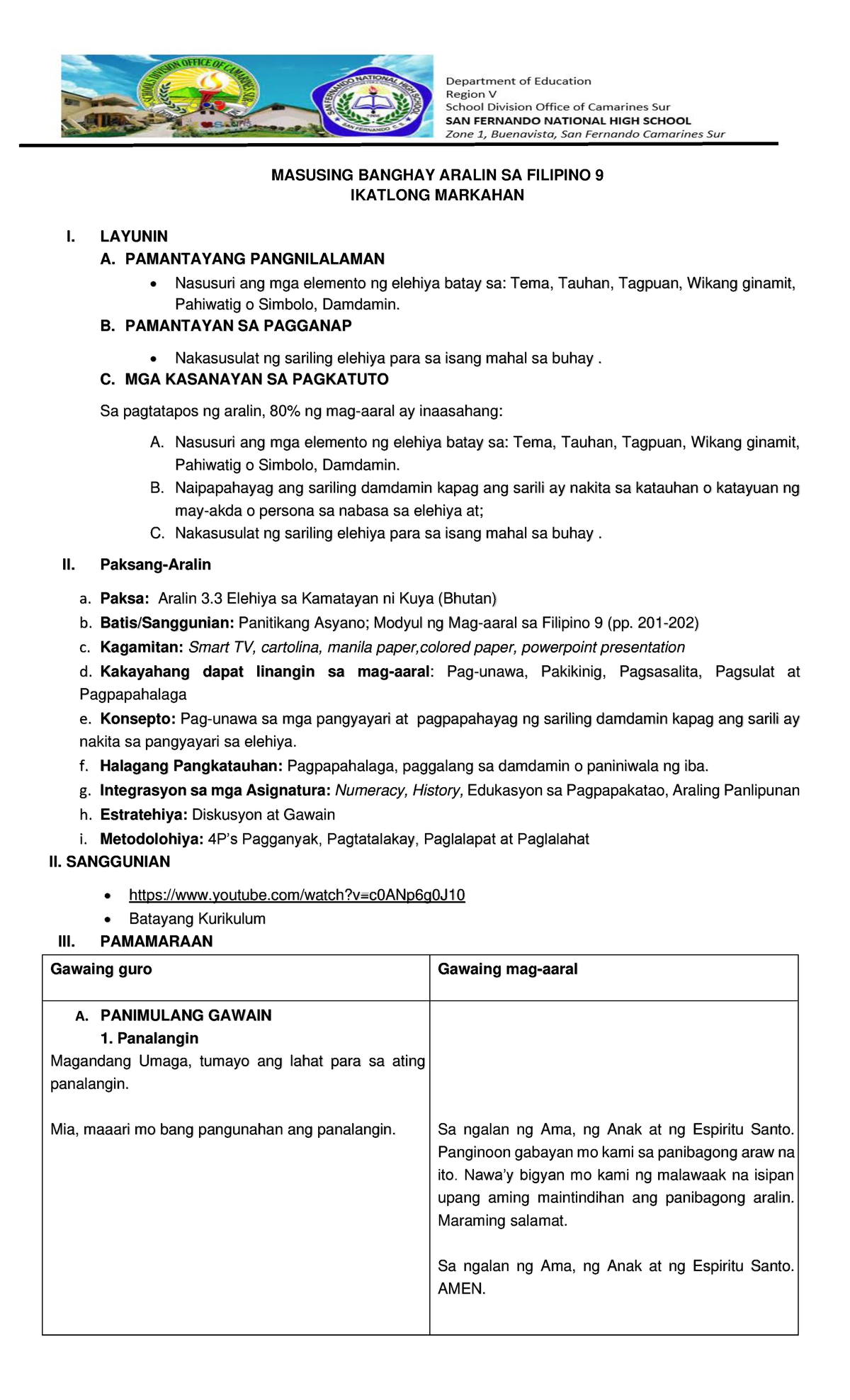 Elehiya - lesson - MASUSING BANGHAY ARALIN SA FILIPINO 9 IKATLONG ...
