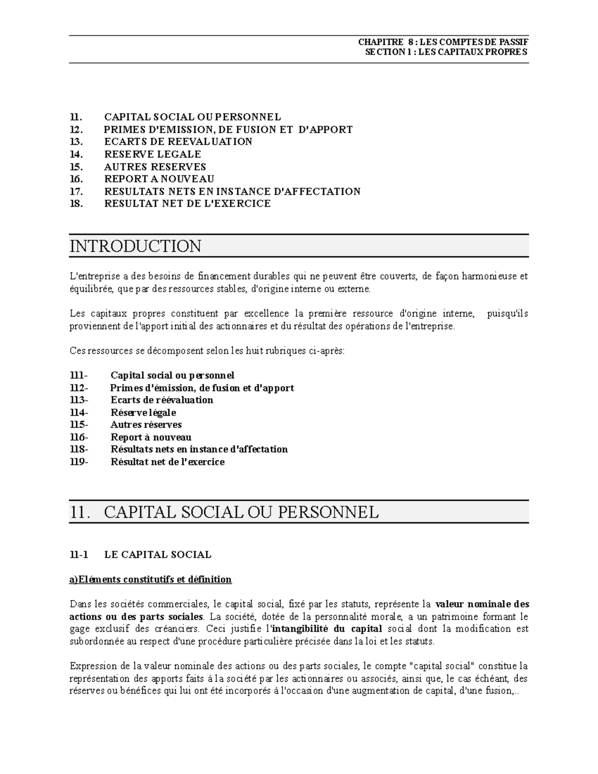 Section 1 - Les capitaux propres - SECTION 1 : LES CAPITAUX PROPRES 11 ...