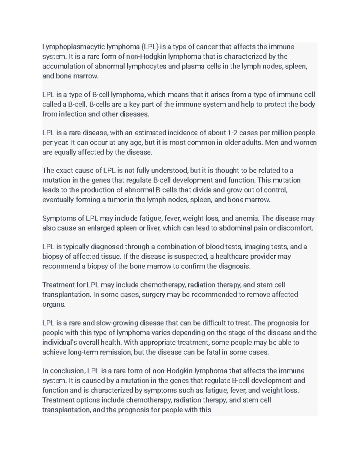 large granular lymphocytic leukemia - Lymphoplasmacytic lymphoma (LPL ...