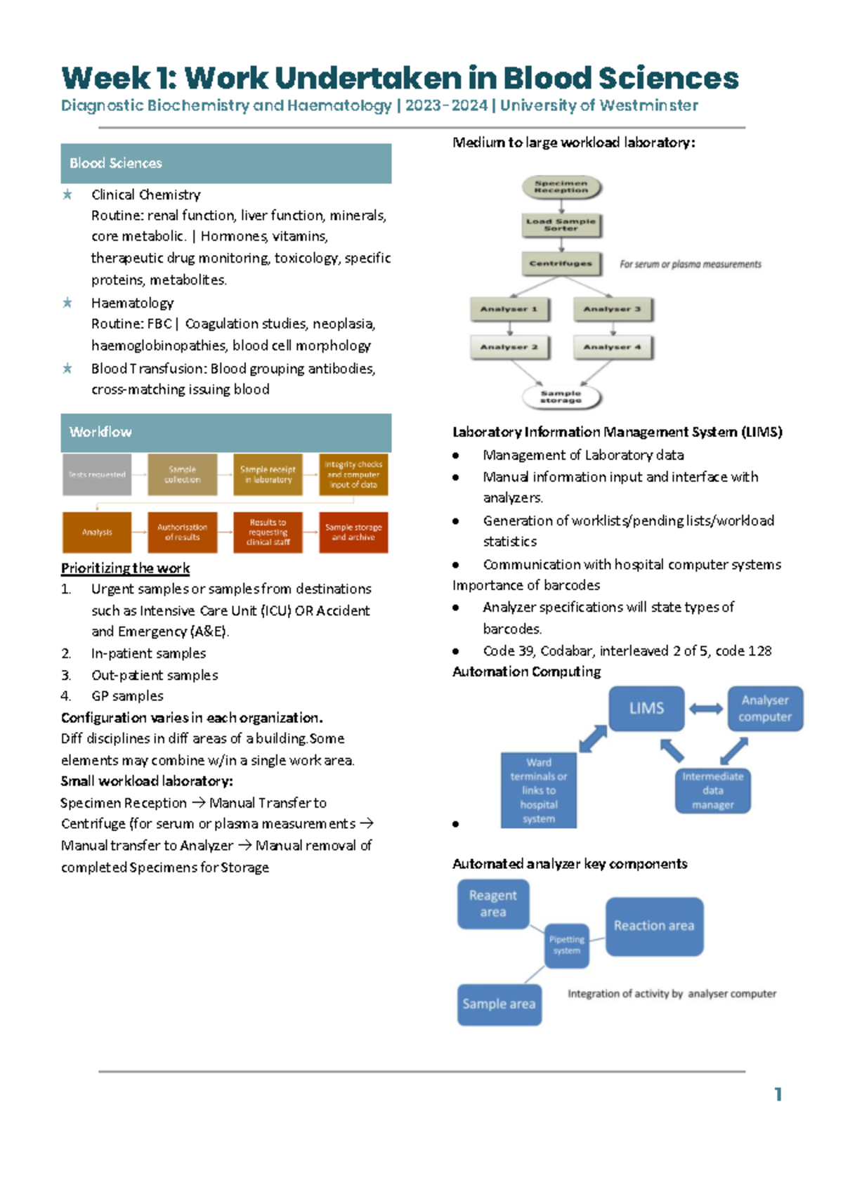 (real) WEEK 1: Introduction to Diagnostic Biochem and Haema - Week 1 ...