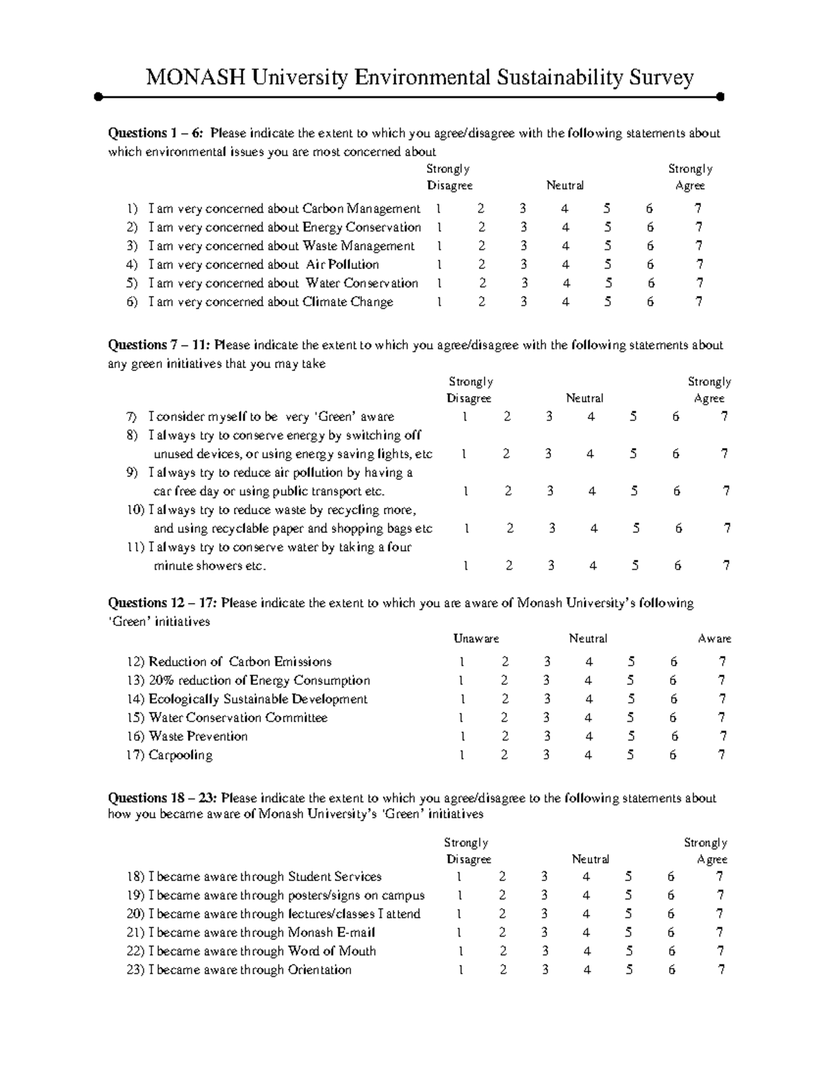 Sustainability Survey - MONASH University Environmental Sustainability ...