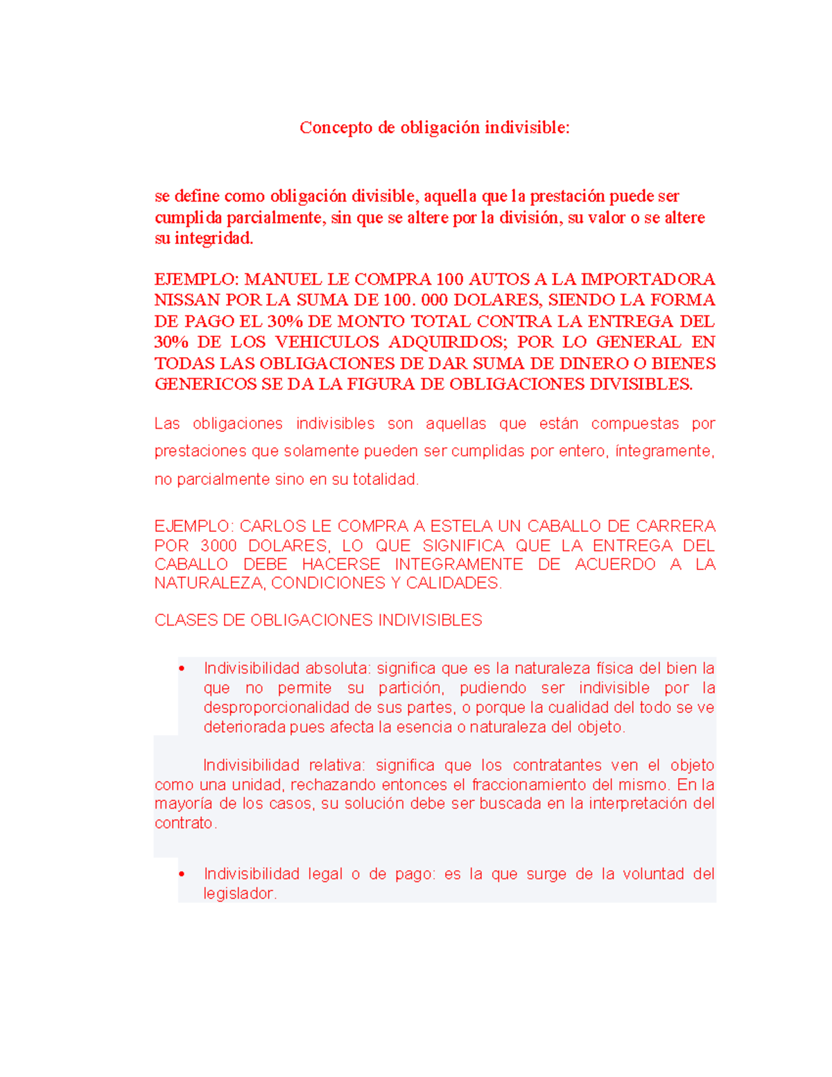 Concepto de obligación indivisible - Concepto de obligación indivisible ...