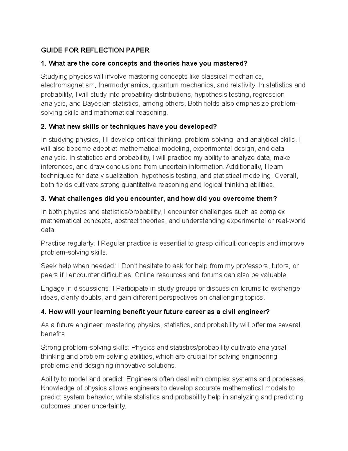 Reflection Paper Midterm - GUIDE FOR REFLECTION PAPER What are the core ...