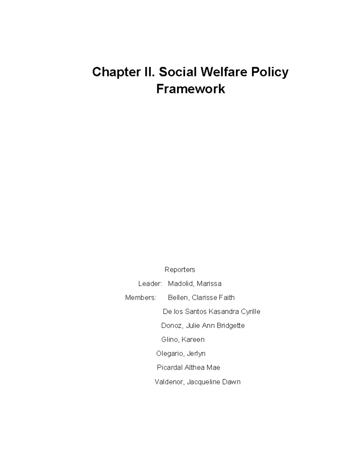 Chapter II Social Welfare Policy Frameworks - Chapter II. Social ...