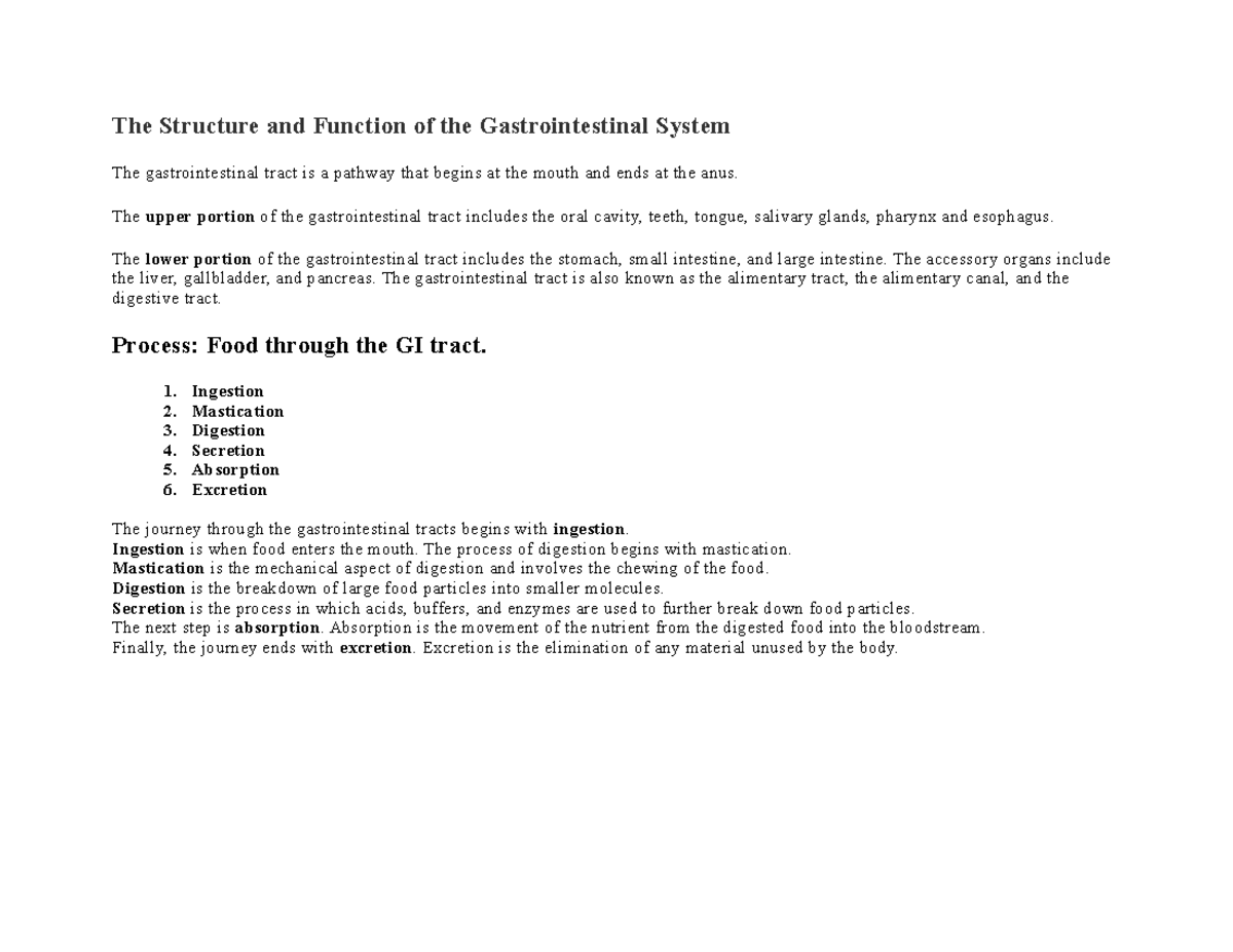 Gastro Packet - Practice review - The Structure and Function of the ...