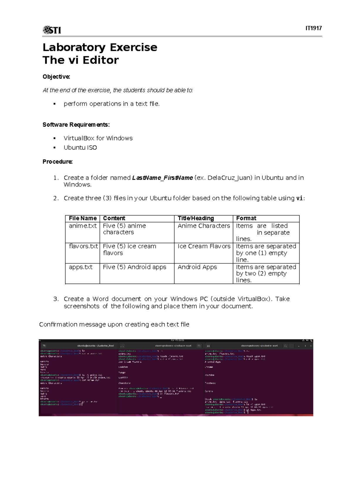 03 Laboratory Exercise 1(36) - Laboratory Exercise The vi Editor ...