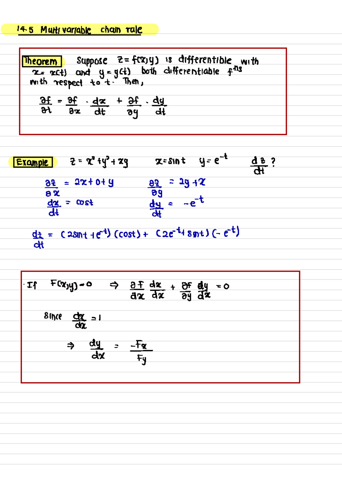 14. 6 - Notes - 14. 5 Multivariable chain rule Theorem suppose z ...