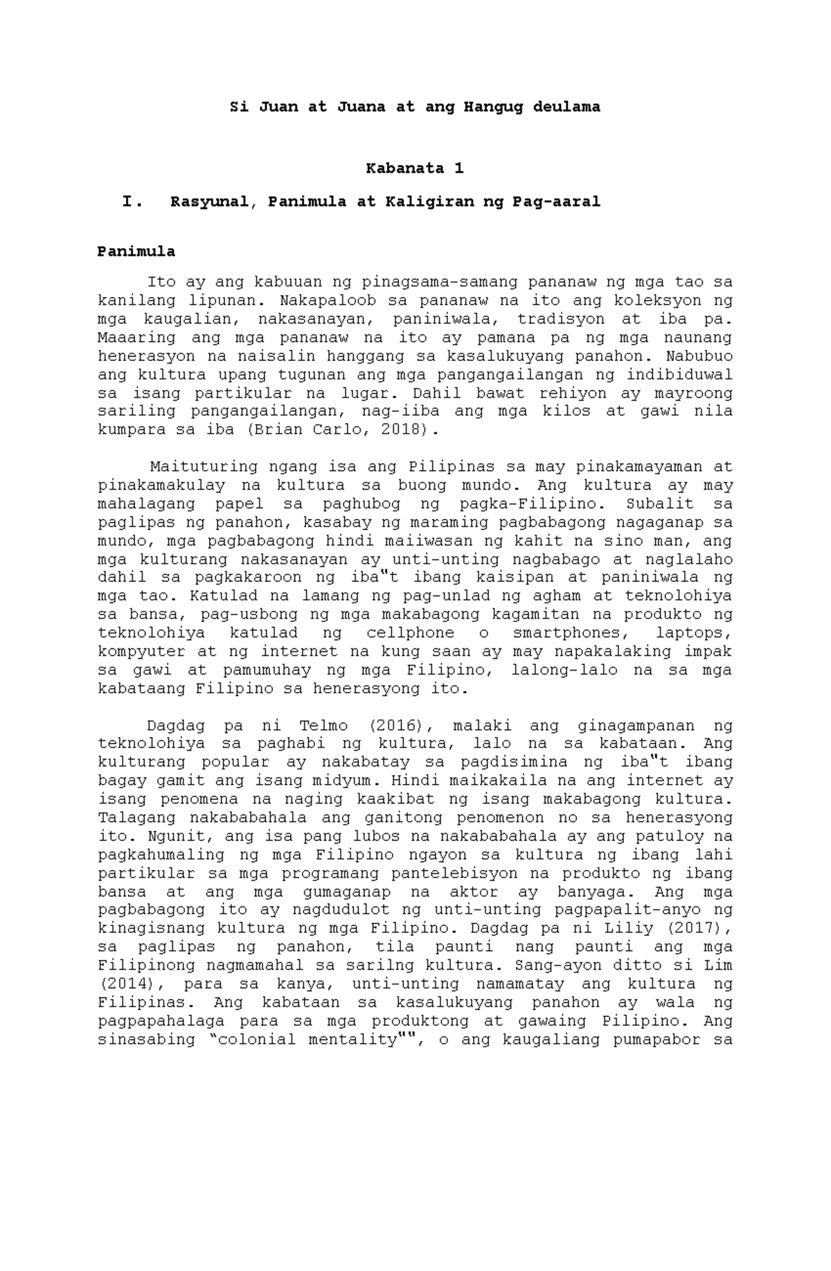 Si Juan at Juana at ang Hangug deulama Kabanata 1 - Rasyunal, Panimula ...