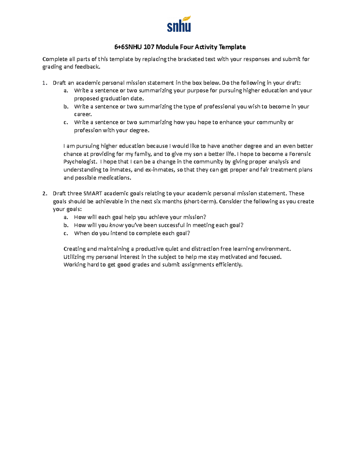 SNHU 107 Module Four Activity Template - 6+6SNHU 107 Module Four ...