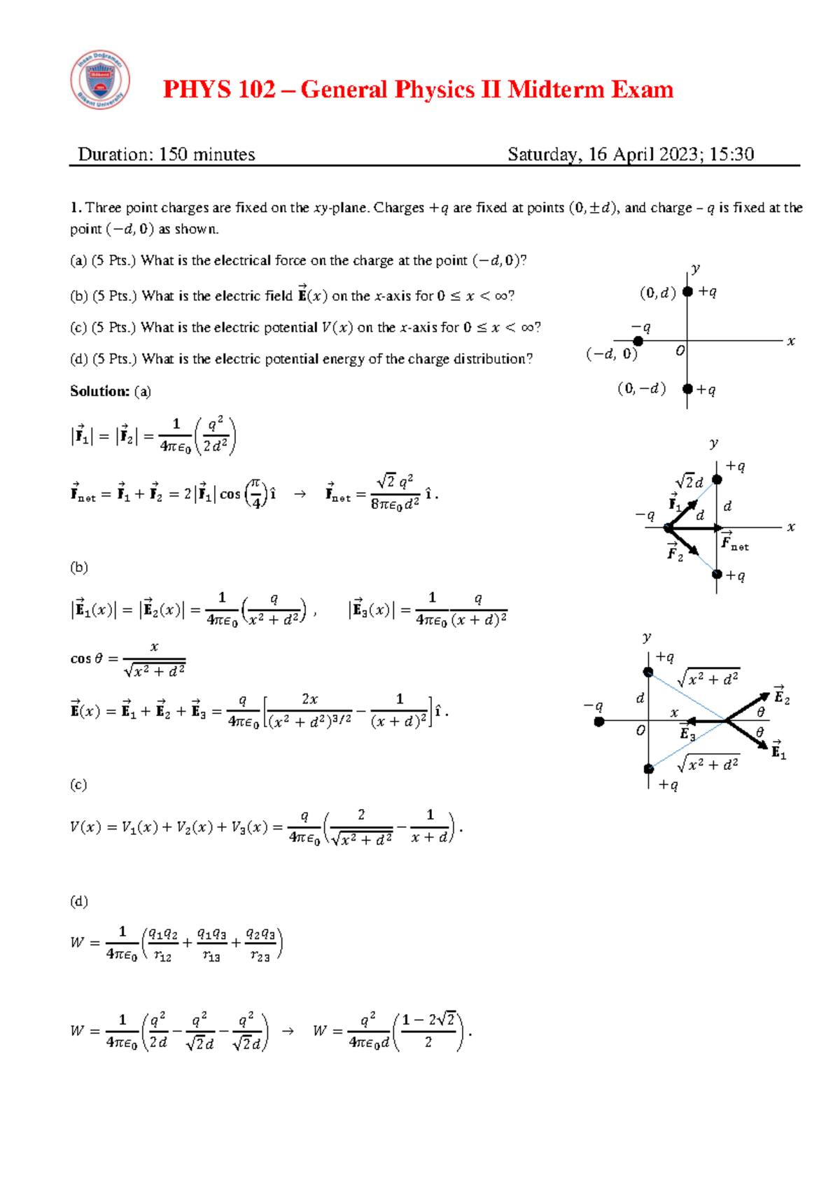 M1M1 - exercises - PHYS 102 – General Physics II Midterm Exam Duration ...