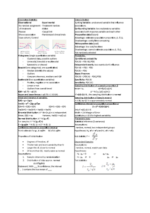 ST1232 cheat sheet - Hypothesis Testing 1. Assumptions: Data comes from ...