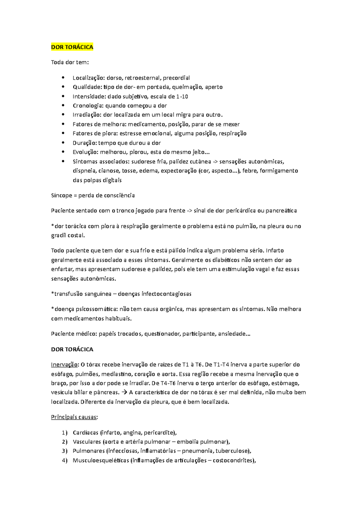 DOR Torácica - DOR TORÁCICA Toda dor tem: Localização: dorso ...