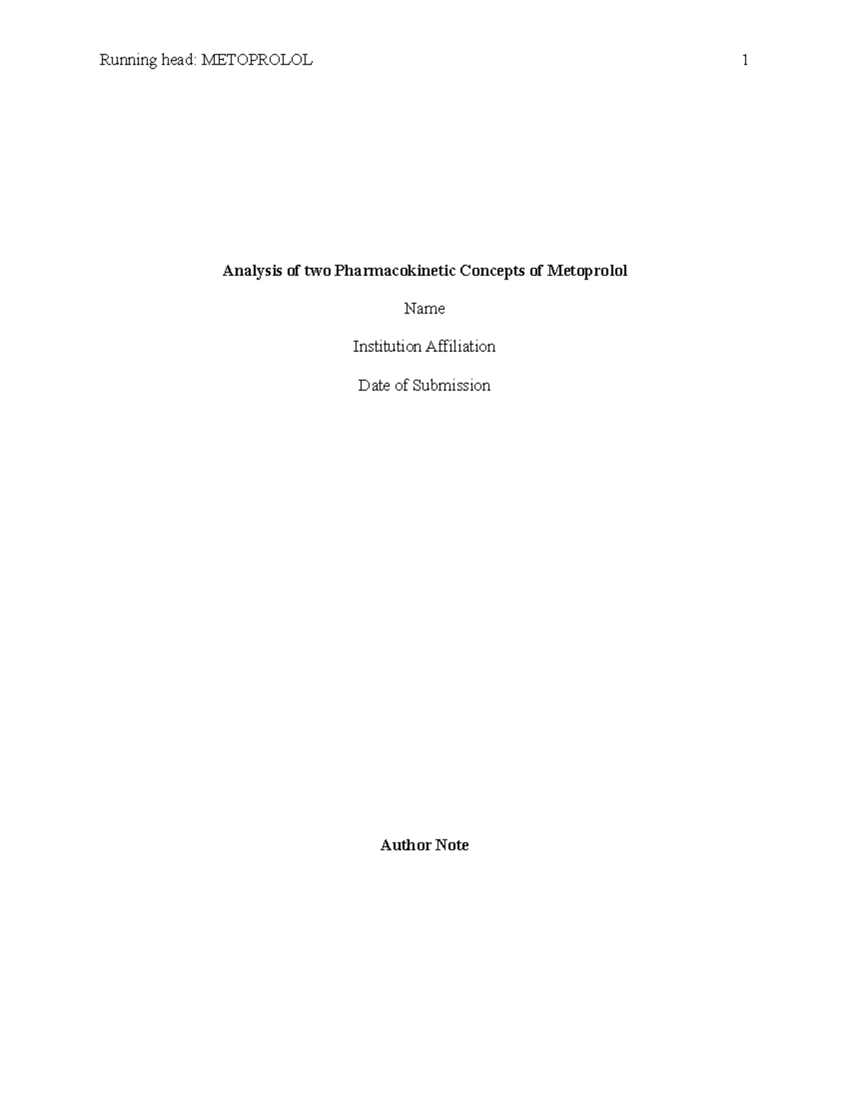 Analysis of two Pharmacokinetic Concepts of Metoprolol - , 2020 ...