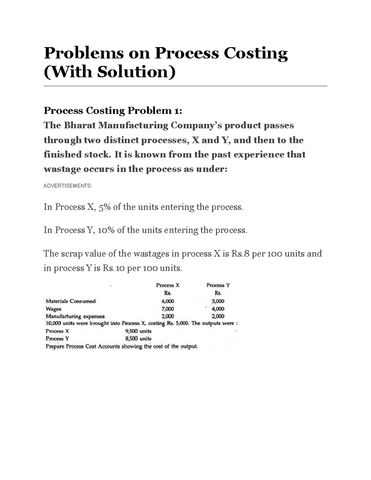 Example 6 -Problems on Process Costing - Problems on Process Costing ...