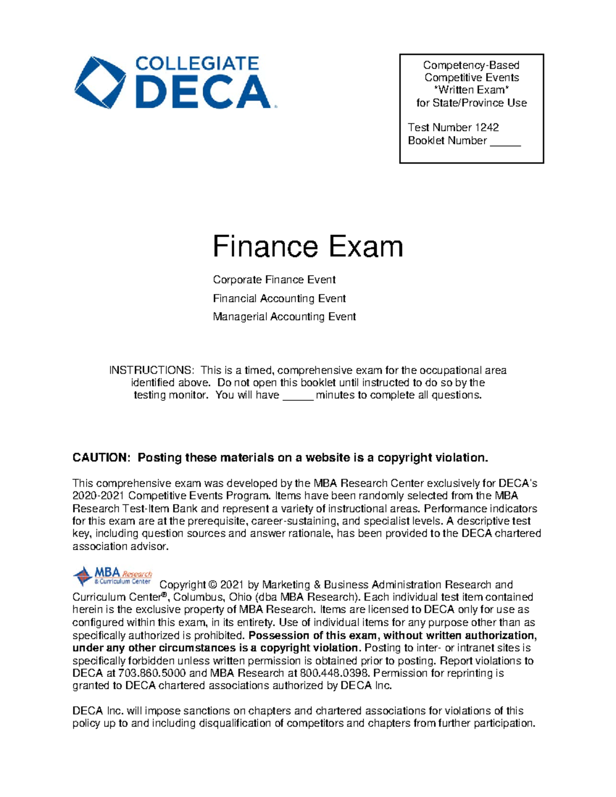 COL 2021 Exam Finance Sample - Finance Exam Corporate Finance Event ...