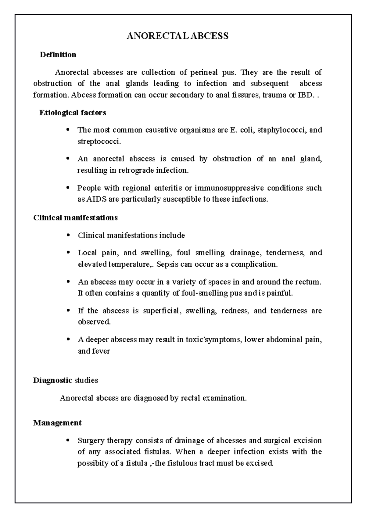 22. Anorectal Abscess - ANORECTAL ABCESS Definition Anorectal abcesses ...
