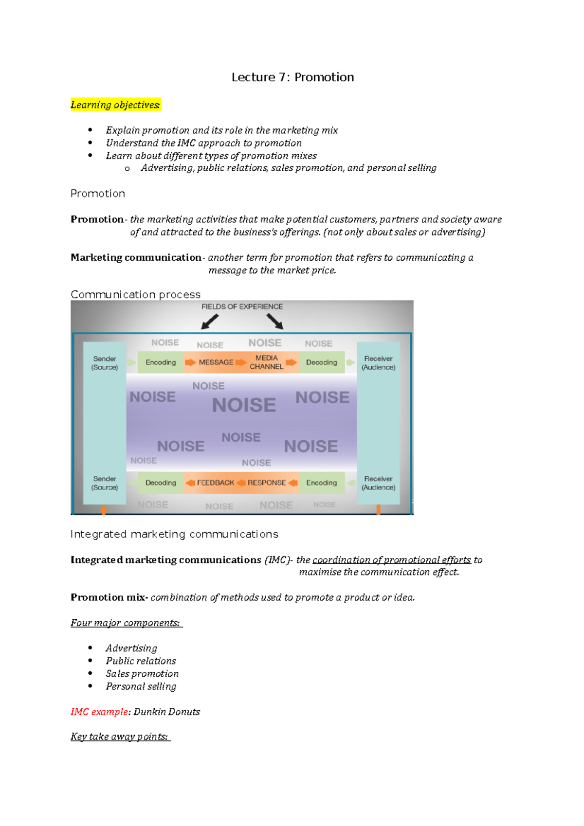 Lecture 7-Promotion - Lecture 7: Promotion Learning objectives: Explain ...
