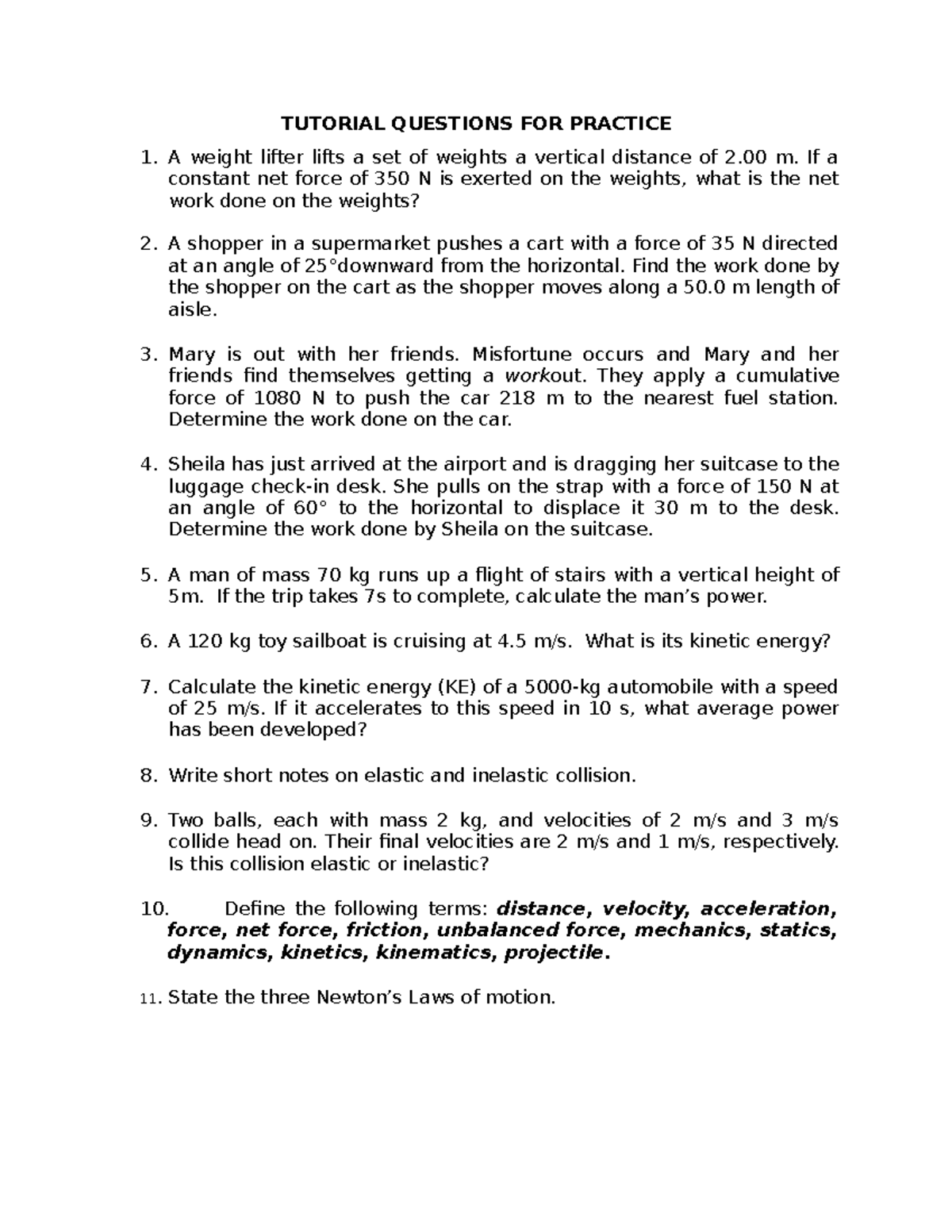 Tutorial Questions FOR Practice - TUTORIAL QUESTIONS FOR PRACTICE A ...