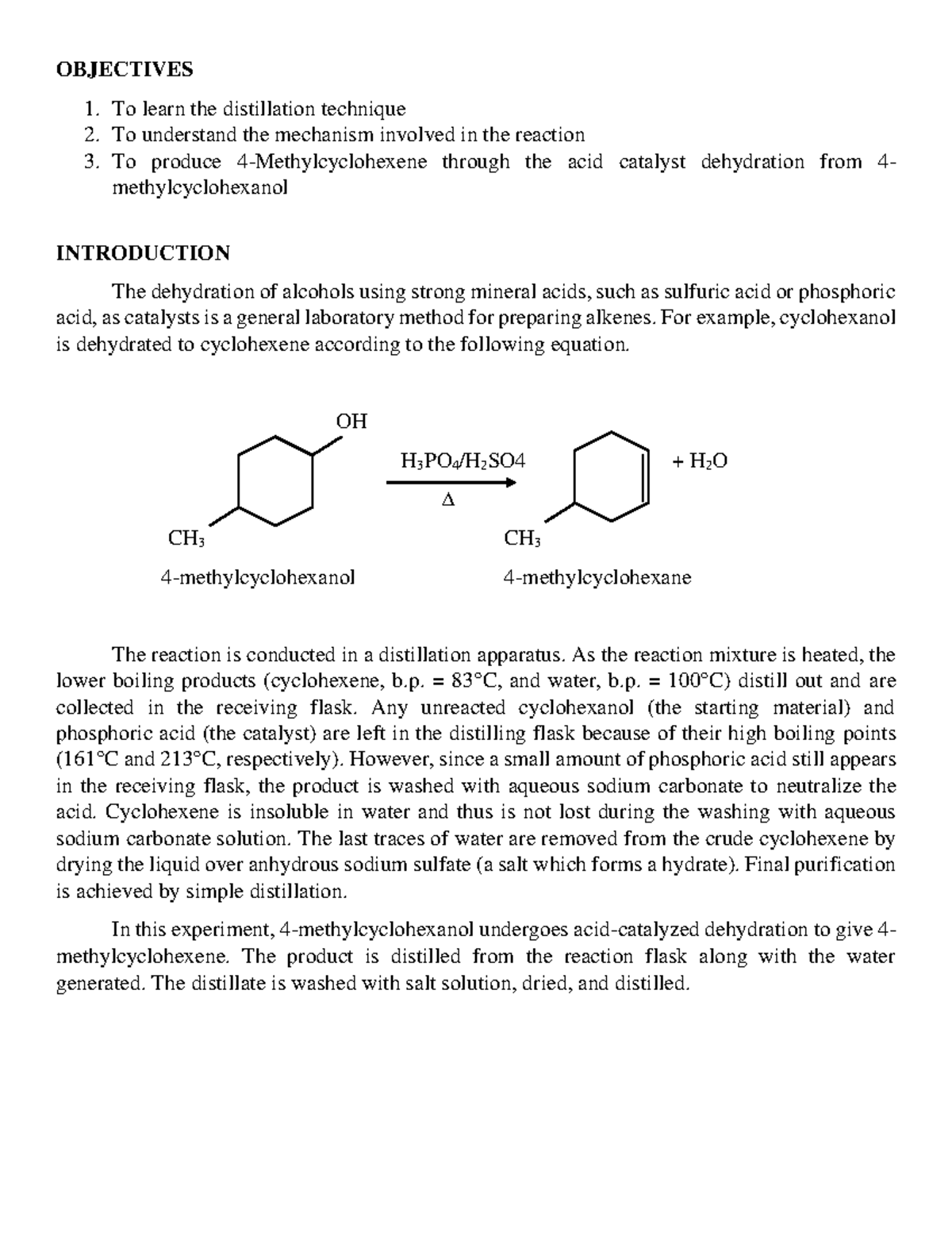 Objectives - lab session 2022/2023 - OBJECTIVES 1. To learn the distillation technique 2. To ...