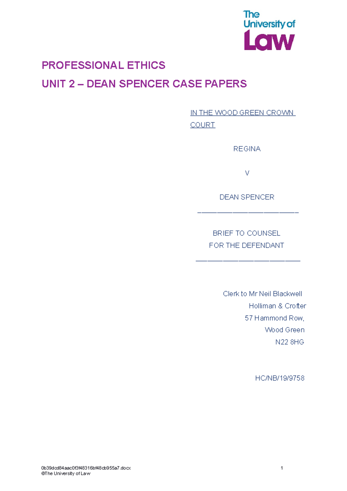 2223 eth unit02 ce01 dean spencer case papers - PROFESSIONAL ETHICS ...