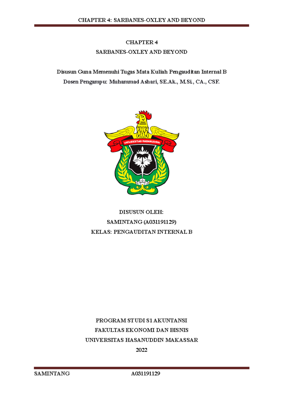 Rangkuman Chapter 4 (Sarbanas-Oxley Act) Samintang A031191129 - CHAPTER ...