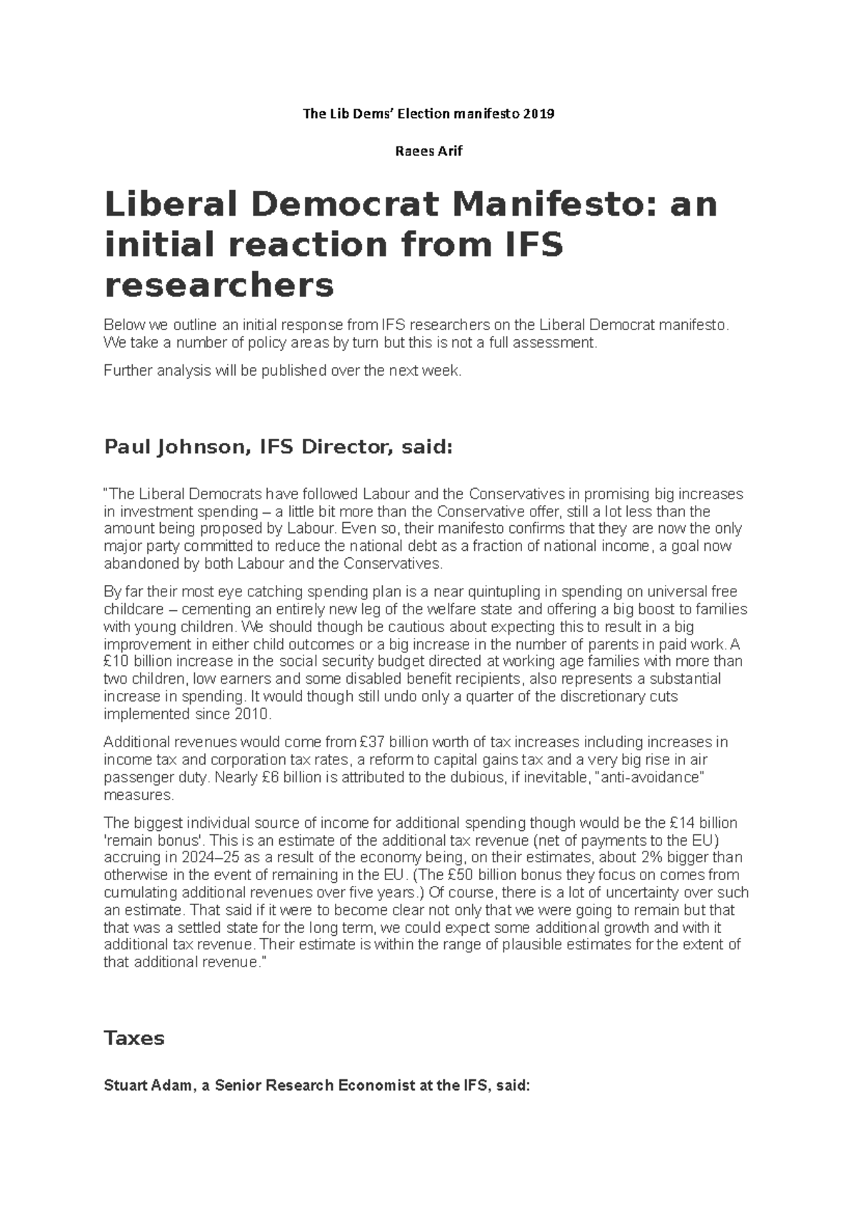 The Lib Dems’ Election manifesto 2019 - We take a number of policy ...