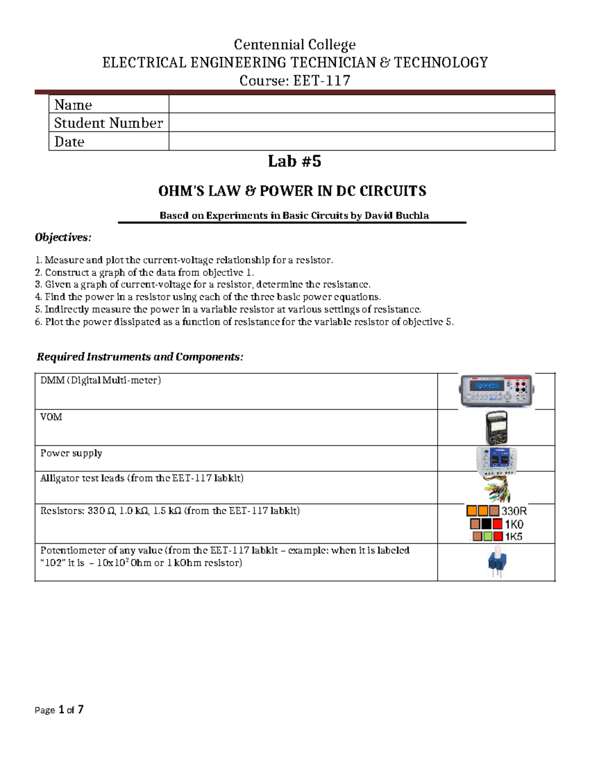 EET-117 LAB 5 F21 - Centennial College ELECTRICAL ENGINEERING TECHNICIAN & TECHNOLOGY Course ...
