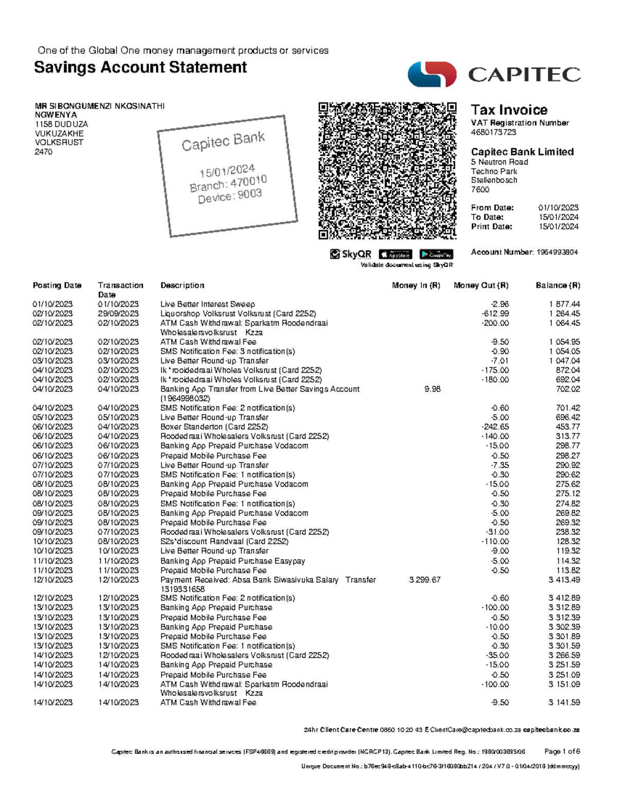 Account statement - 24hr Client Care Centre 0860 10 20 43 E ClientCare ...