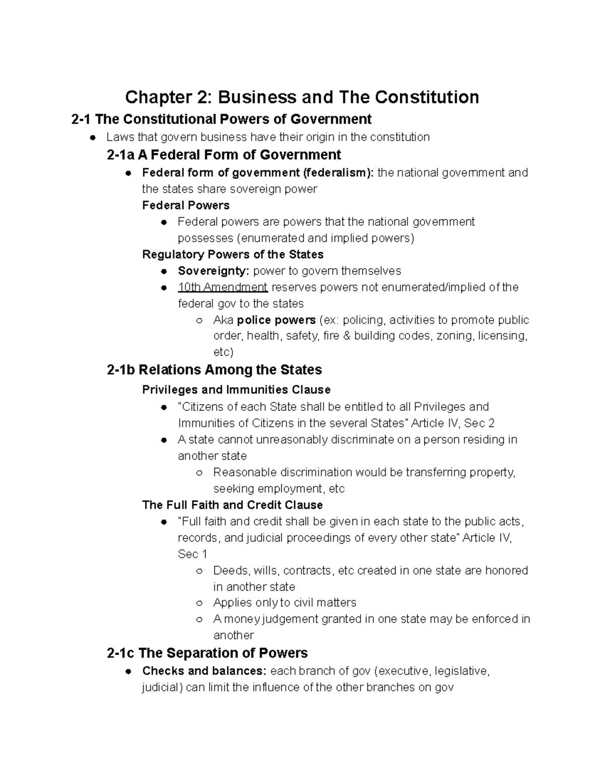 Chapter 2 Business and The Constitution Notes - Chapter 2: Business and ...