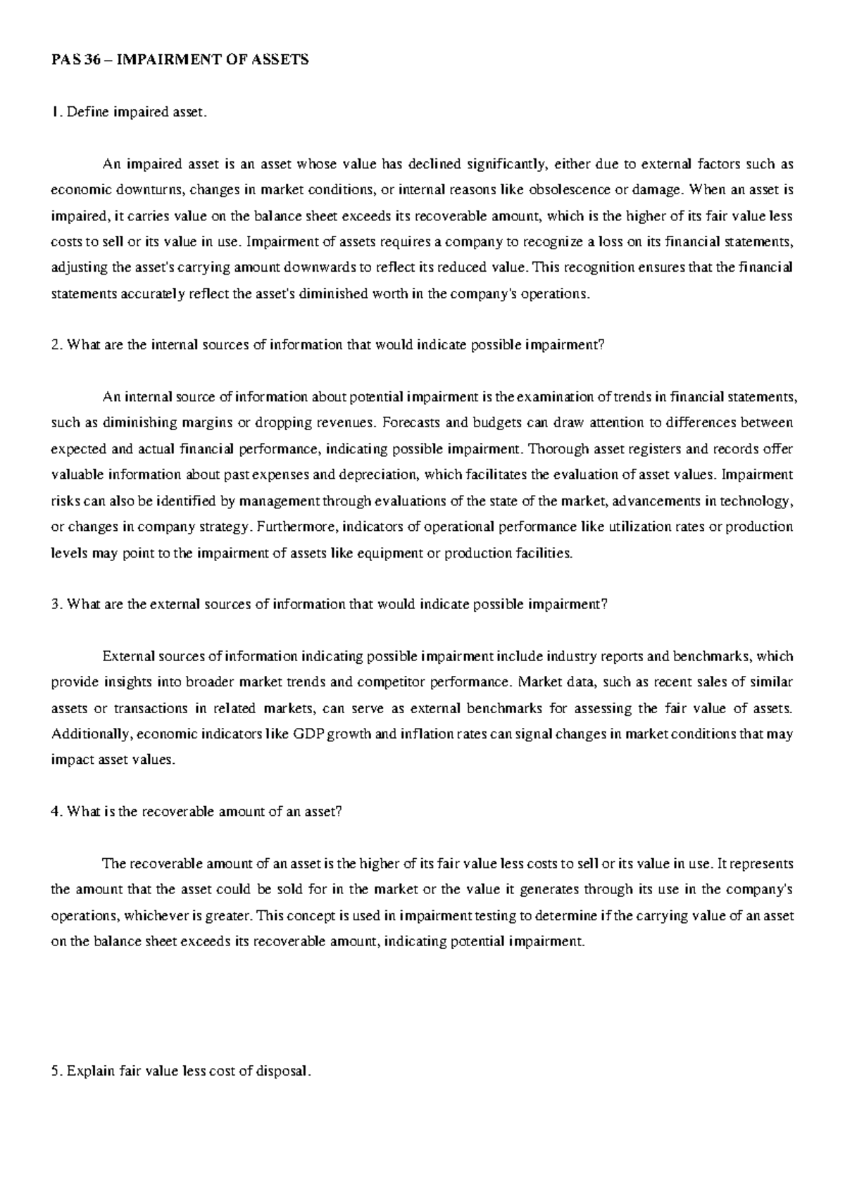 Impairment of Assets - PAS 36 - PAS 36 – IMPAIRMENT OF ASSETS Define ...