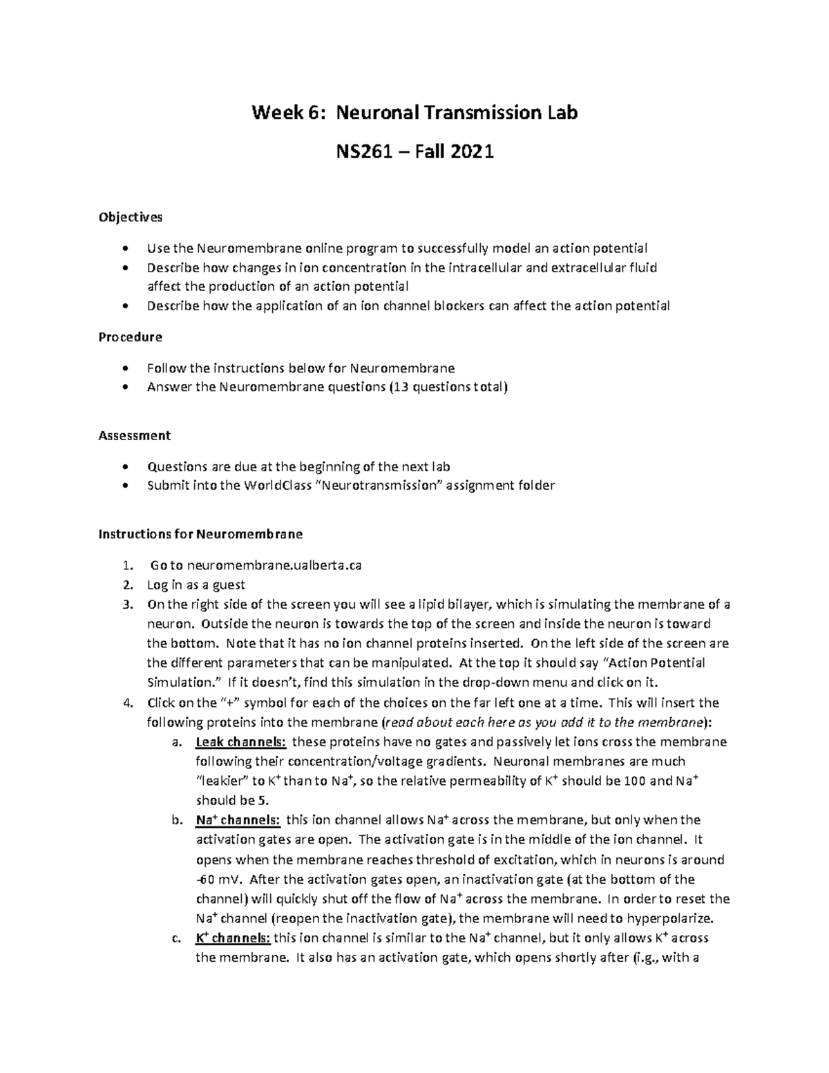 Week 6 - Neural Transmission - ualberta Log in as a guest On the right ...